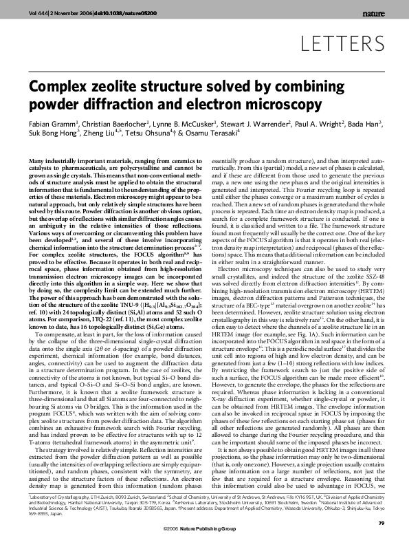 (PDF) Complex zeolite structure solved by combining powder diffraction and electron microscopy