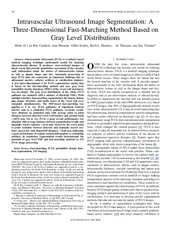 Pdf Intravascular Ultrasound Image Segmentation A Three Dimensional Fast Marching Method