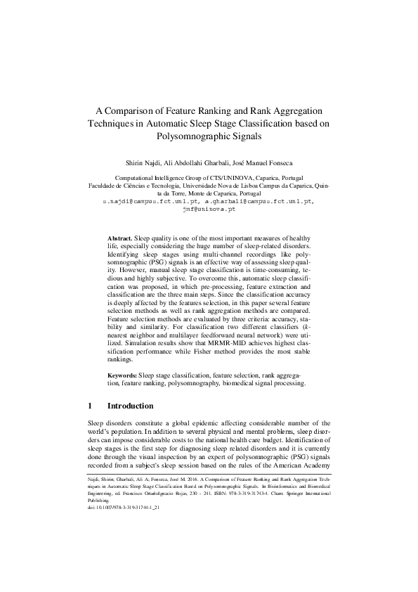(PDF) A Comparison of Feature Ranking and Rank Aggregation Techniques in Automatic Sleep Stage ...