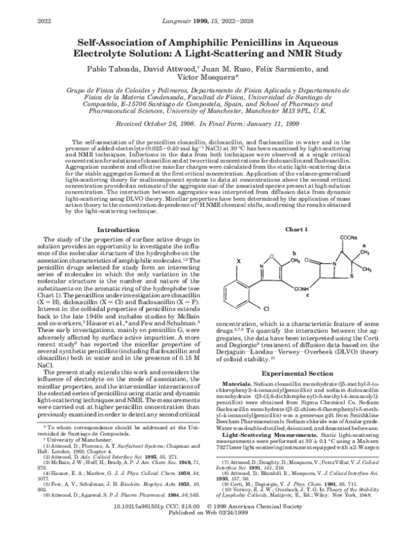 (PDF) Self-Association of Amphiphilic Penicillins in Aqueous Electrolyte Solution: A Light ...