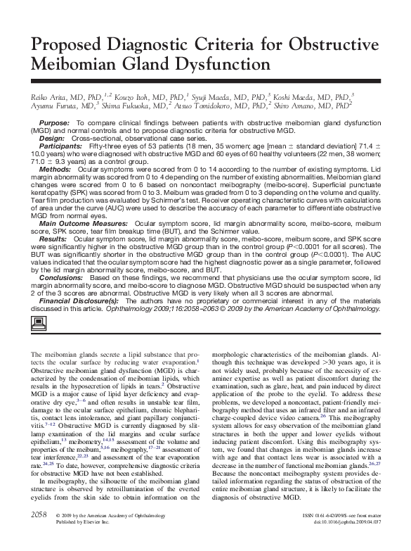 (PDF) Proposed Diagnostic Criteria for Obstructive Meibomian Gland ...