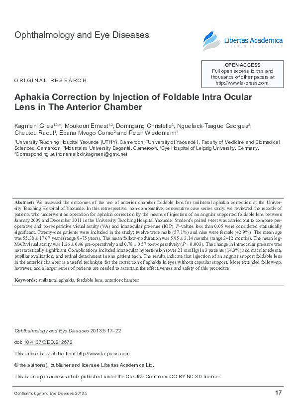 (PDF) Foldable Lens Injection for Aphakia Correction