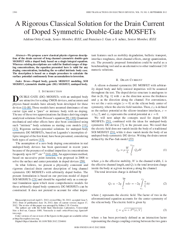 (PDF) A Rigorous Classical Solution for the Drain Current of Doped Symmetric Double-Gate MOSFETs