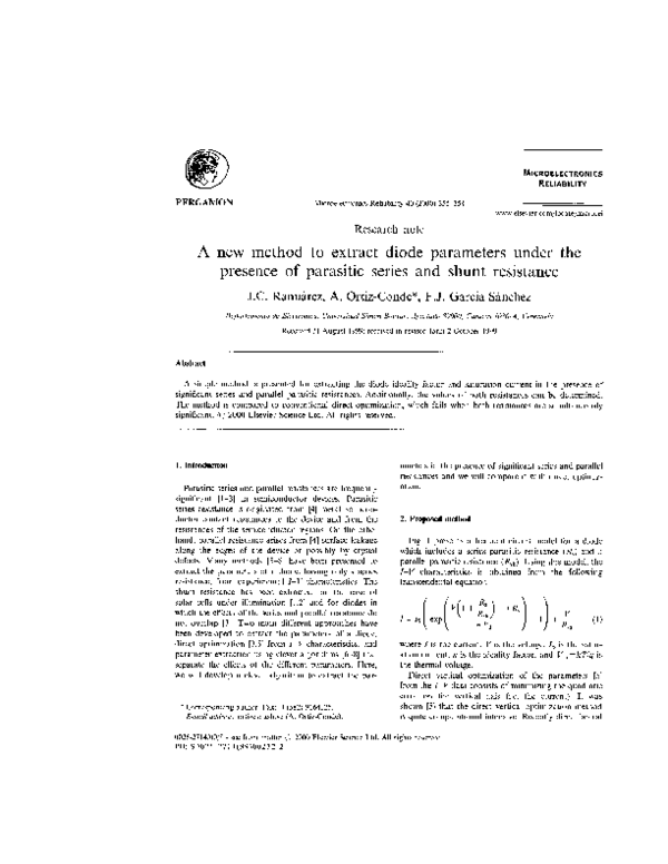 (PDF) A new method to extract diode parameters under the presence of parasitic series and shunt ...