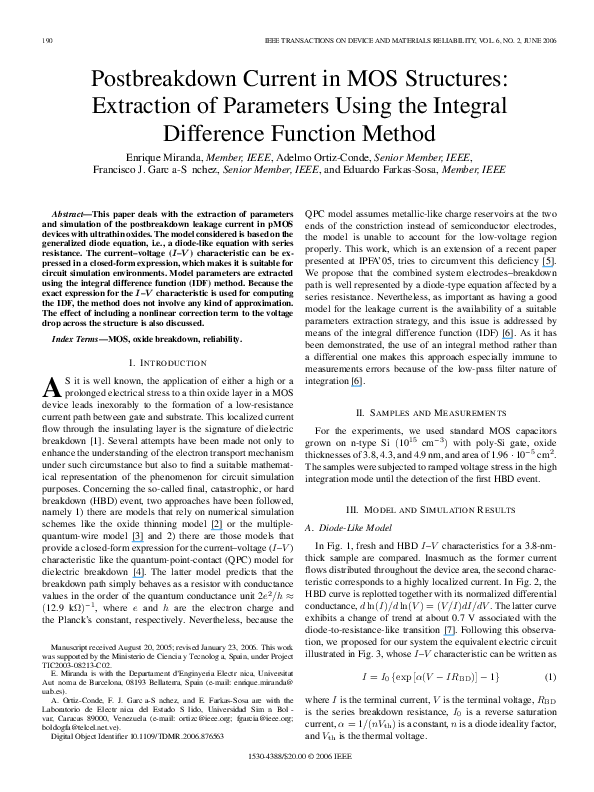 (PDF) Postbreakdown Current in MOS Structures: Extraction of Parameters Using the Integral ...
