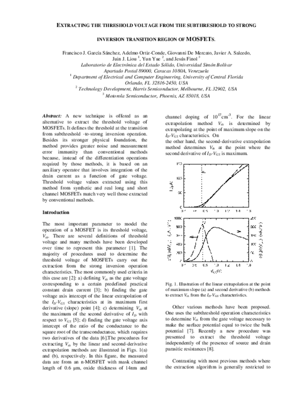(PDF) Extracting the threshold voltage from the subthreshold to strong ...