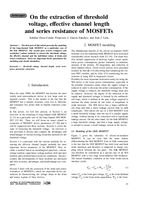 (PDF) On the extraction of threshold voltage, effective channel length and series resistance of ...