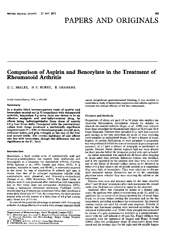 (PDF) Comparison of Aspirin and Benorylate in the Treatment of ...