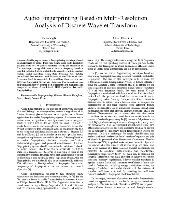 (PDF) Audio fingerprinting based on multi-resolution analysis of ... (PDF) Audio fingerprinting based on multi-resolution analysis of ...