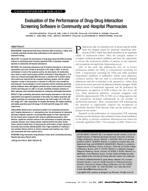 (PDF) Evaluation of the performance of drug-drug interaction screening ...