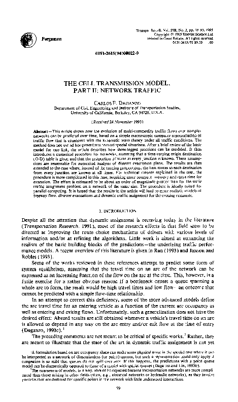 (PDF) The cell transmission model, part II: Network traffic