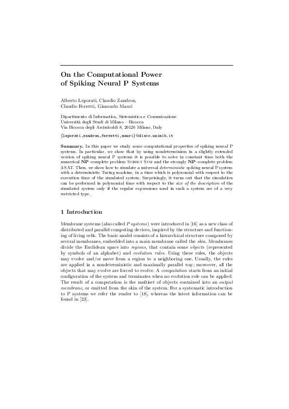 (PDF) On the Computational Power of Spiking Neural P Systems