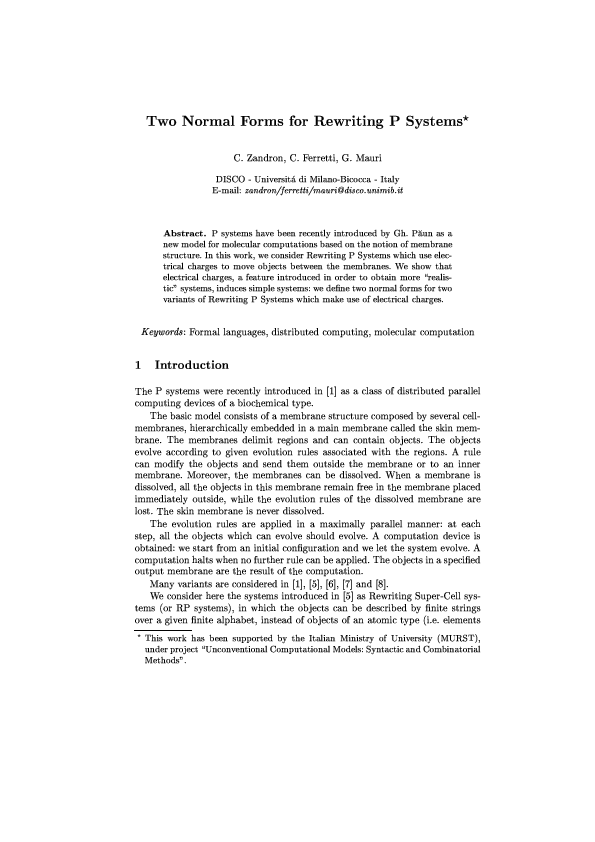 Pdf Two Normal Forms For Rewriting P Systems