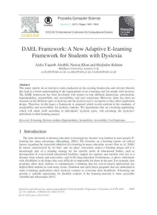 (PDF) DAEL Framework: A New Adaptive E-learning Framework for Students with Dyslexia