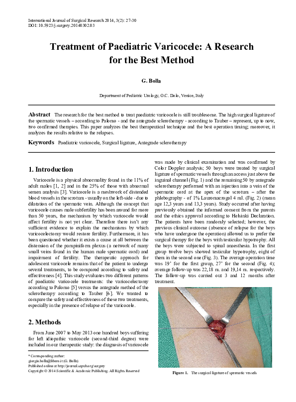 (PDF) Treatment of Paediatric Varicocele: A Research for the Best Method