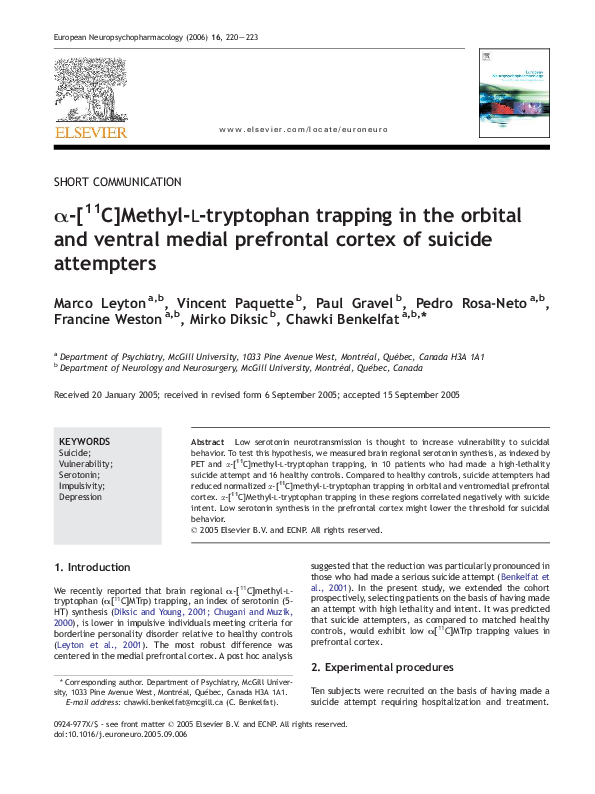 (PDF) α-[11C]Methyl-l-tryptophan trapping in the orbital and ventral ...