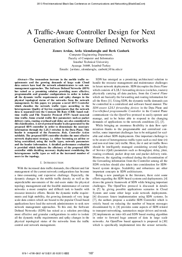 (PDF) A traffic-aware controller design for next generation software defined networks
