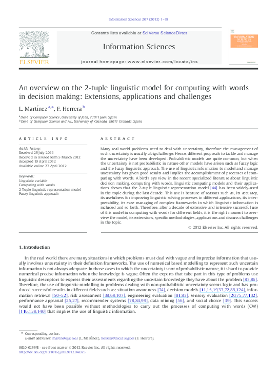 Pdf An Overview On The 2 Tuple Linguistic Model For Computing With Words In Decision Making