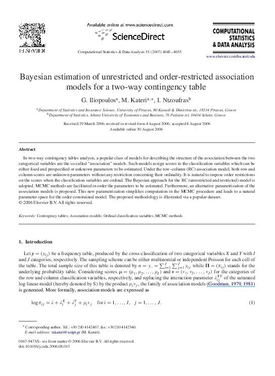 Pdf Bayesian Estimation Of Unrestricted And Order Restricted Association Models For A Two Way