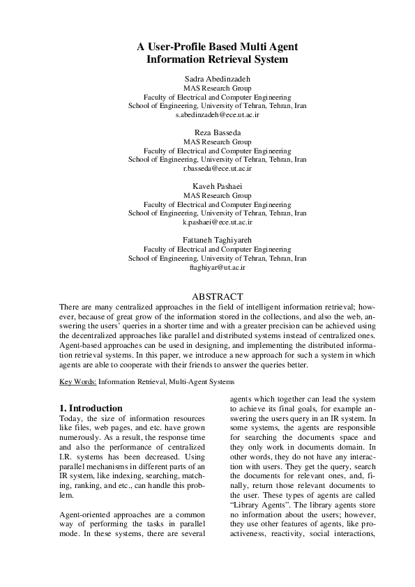 (PDF) A User-Profile Based Multi Agent Information Retrieval System