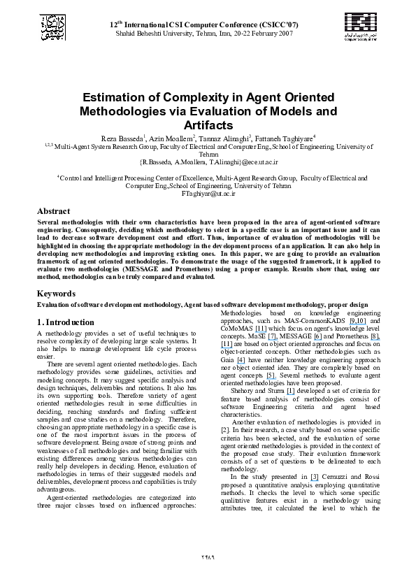 Pdf Estimation Of Complexity In Agent Oriented Methodologies Via