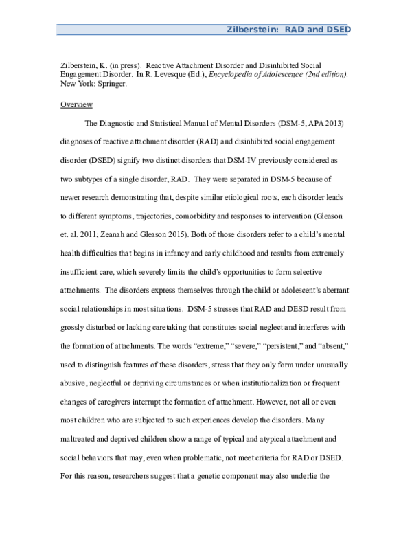 (DOC) Reactive Attachment Disorder and Disinhibited Social Engagement ...