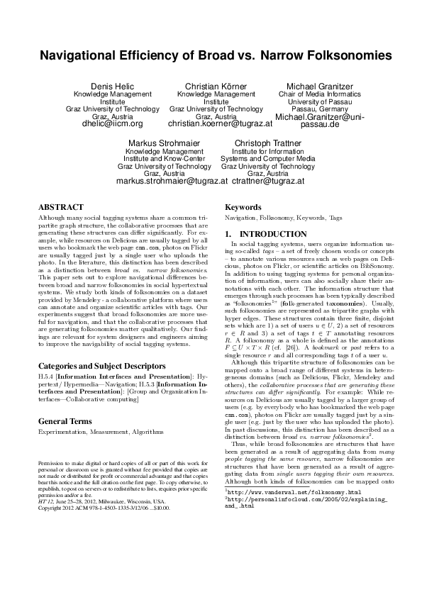 (PDF) Navigational efficiency of broad vs. narrow folksonomies