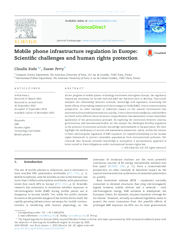 (PDF) Mobile phone infrastructure regulation in Europe: Scientific ...