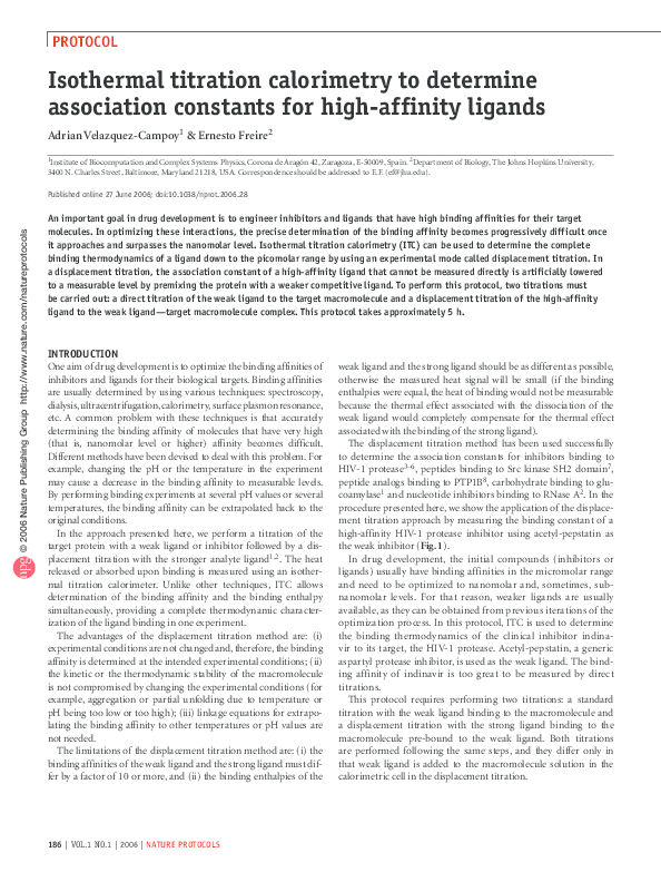 (PDF) Isothermal titration calorimetry to determine association ...