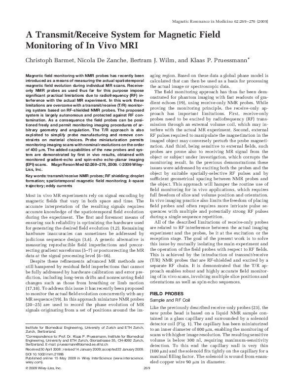 (PDF) A transmit/receive system for magnetic field monitoring of in ...