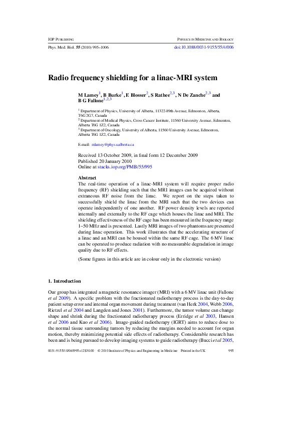 (PDF) Radio frequency shielding for a linac-MRI system
