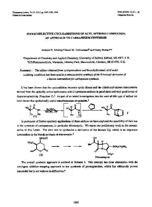 (PDF) Stereoselective cycloadditions of acyl-nitroso compounds; an ...
