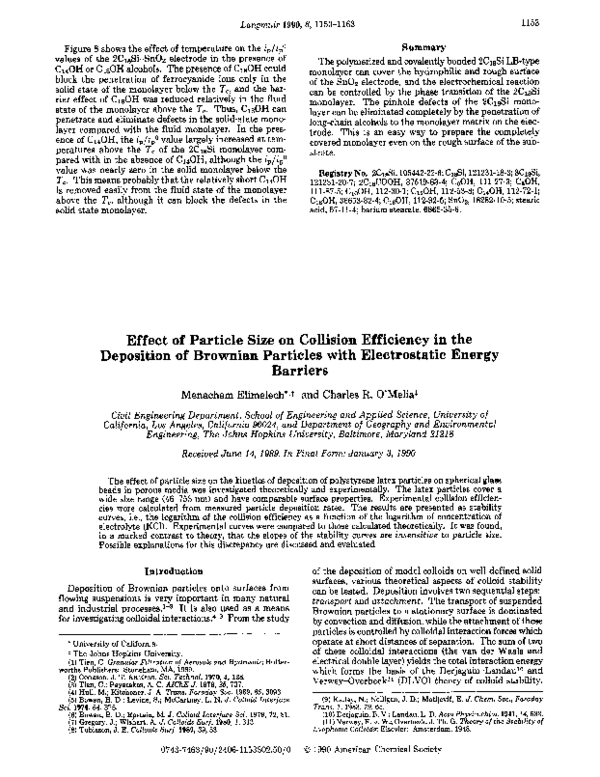 Pdf Effect Of Particle Size On Collision Efficiency In The Deposition Of Brownian Particles
