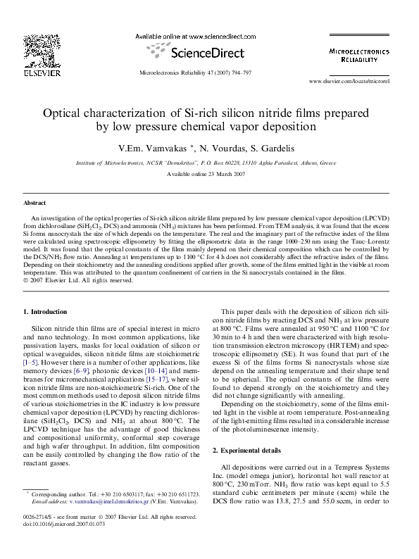 (PDF) Optical characterization of Si-rich silicon nitride films ...