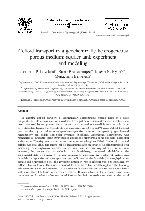 (PDF) Colloid transport in a geochemically heterogeneous porous medium ...