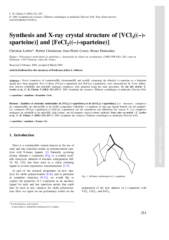 (PDF) Synthesis and X-ray crystal structure of 〚VCl3((–)-sparteine ...