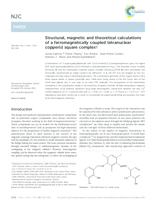(PDF) Structural and Magnetic Characterization of a Linear Trinuclear Copper Complex Formed ...