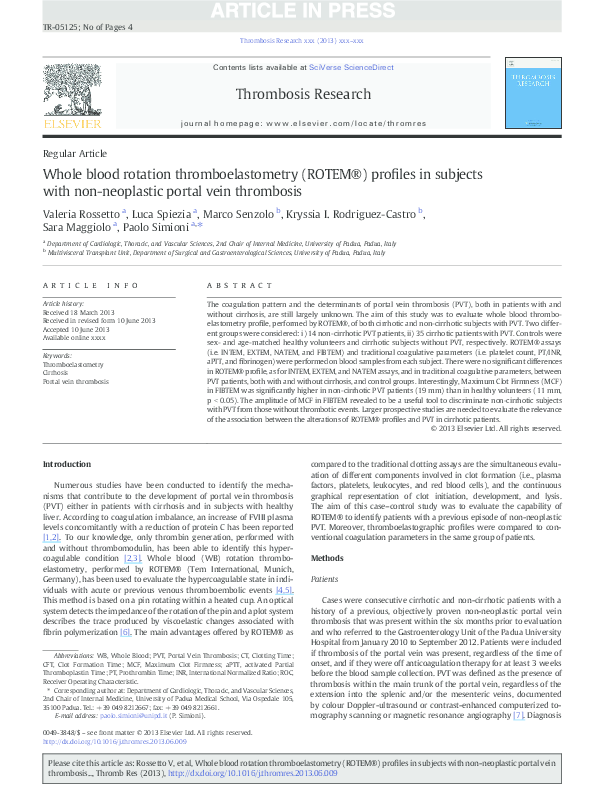(PDF) Whole blood rotation thromboelastometry (ROTEM®) profiles in ...