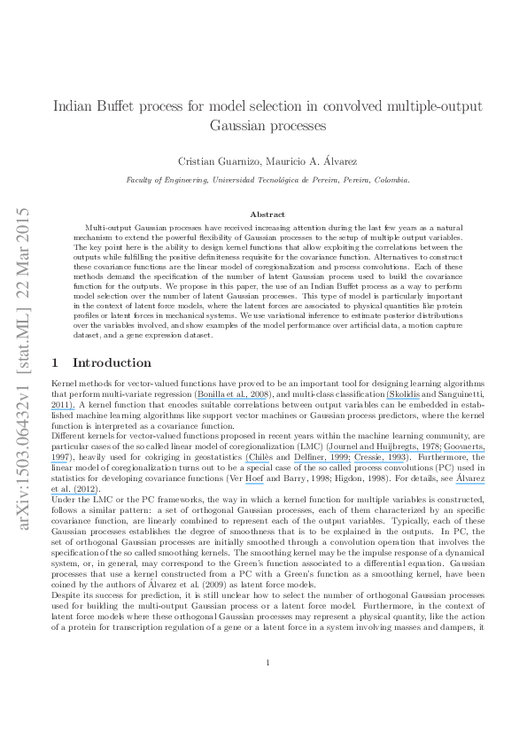 Pdf Indian Buffet Process For Model Selection In Convolved Multiple Output Gaussian Processes