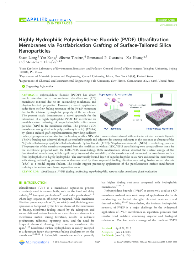 (PDF) Highly Hydrophilic Polyvinylidene Fluoride (PVDF) Ultrafiltration Membranes via ...
