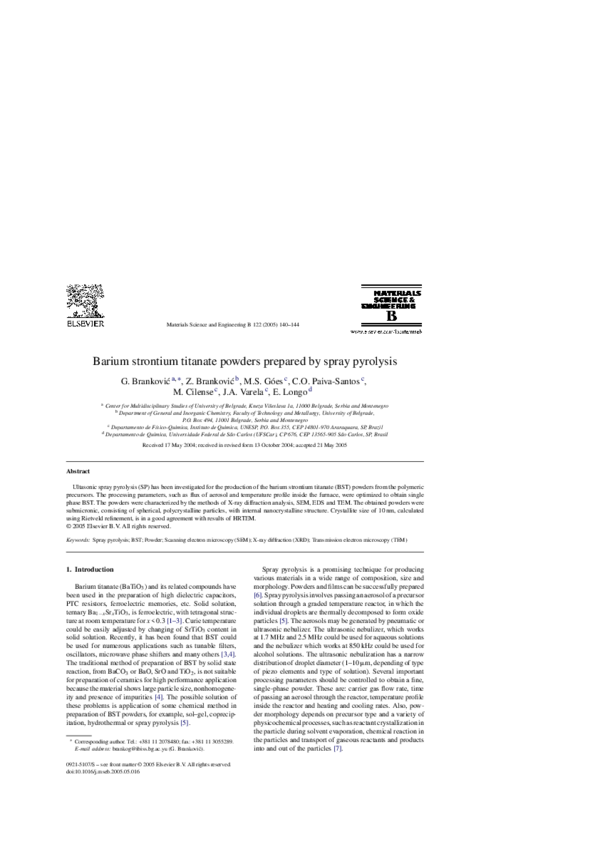 (PDF) Barium strontium titanate powders prepared by spray pyrolysis