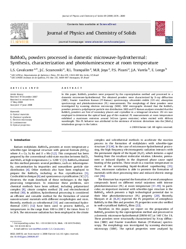 (PDF) BaMoO4 powders processed in domestic microwave-hydrothermal ...
