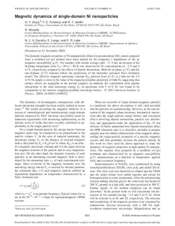 (PDF) Magnetic dynamics of single-domain Ni nanoparticles