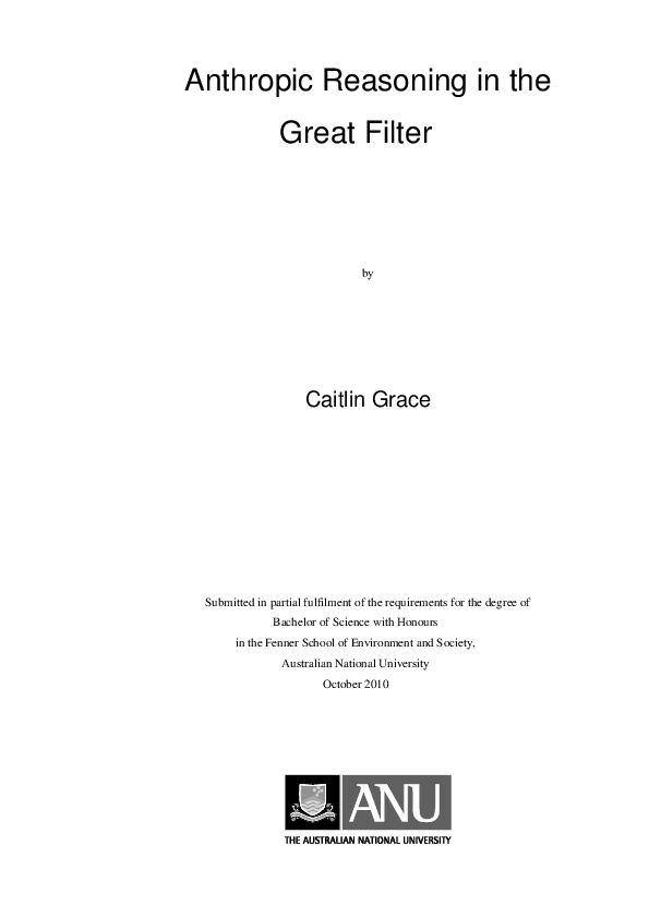 (PDF) Anthropic Reasoning in the Great Filter