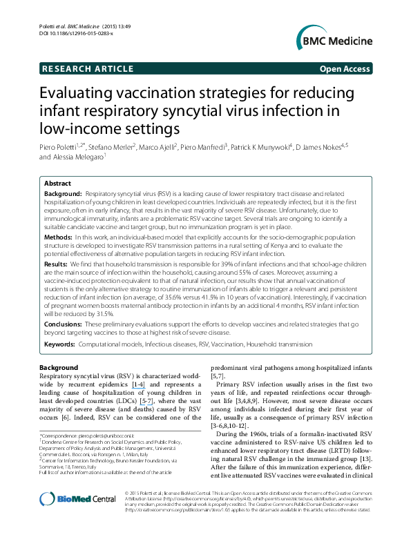 (PDF) Evaluating vaccination strategies for reducing infant respiratory ...
