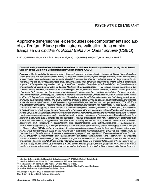 (PDF) Approche dimensionnelle des troubles des comportements sociaux ...