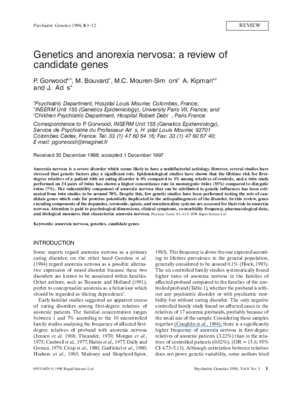 (PDF) Genetics and anorexia nervosa
