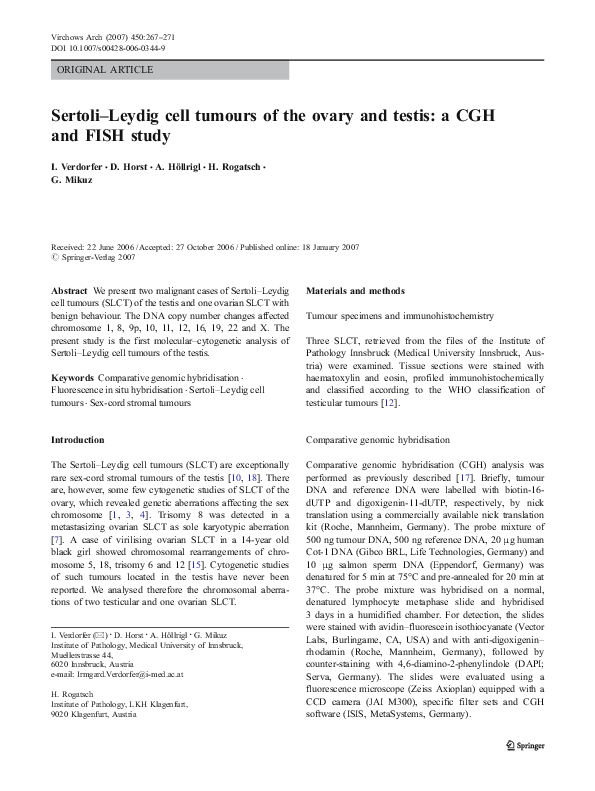 (PDF) Sertoli–Leydig cell tumours of the ovary and testis: a CGH and ...