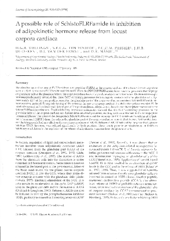 (PDF) A possible role of Schisto FLRFamide in inhibition of adipokinetic hormone release from ...