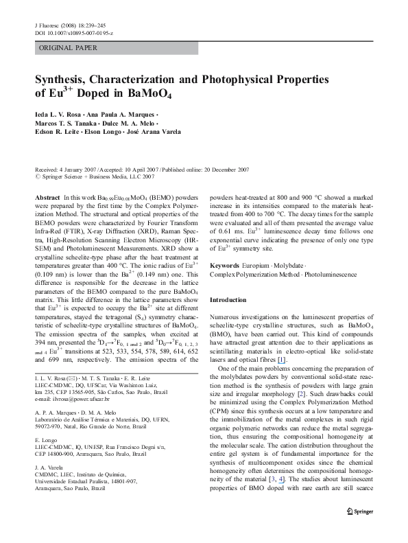 (PDF) Synthesis, characterization and photophysical properties of ...